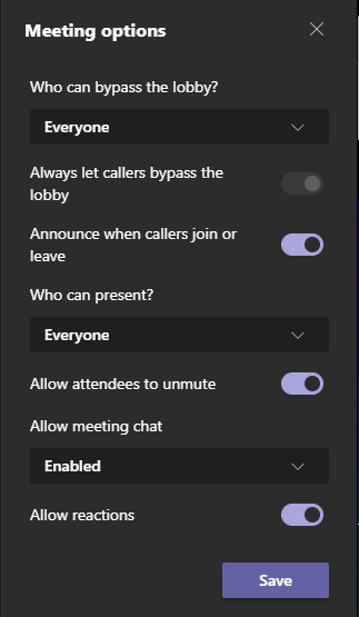Manage Teams Meeting Options – Sara Fennah's Blog